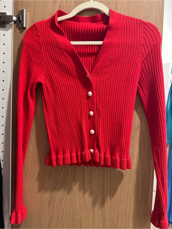 Sweaters | Red Ribbed Buttonfront Womens Sweater | Poshmark